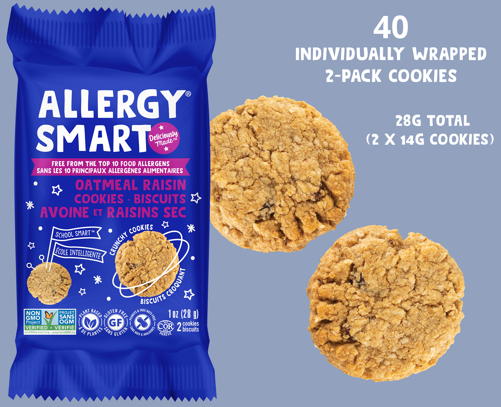 40 Individually Wrapped 2-Pack Cookies | Oatmeal Raisin | AllergySmart ...